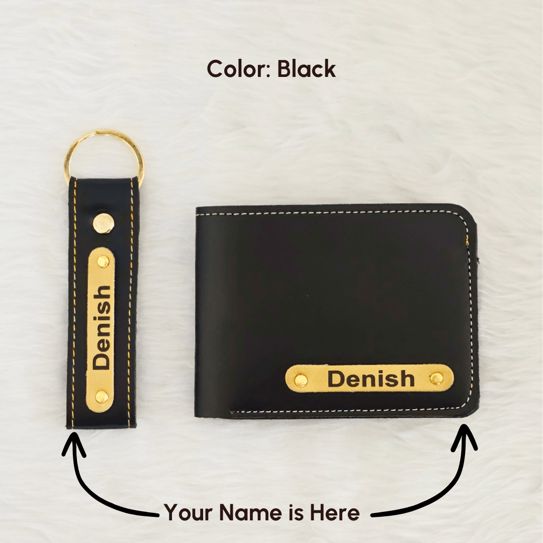 Premium Black Wallet And Keychain Combo