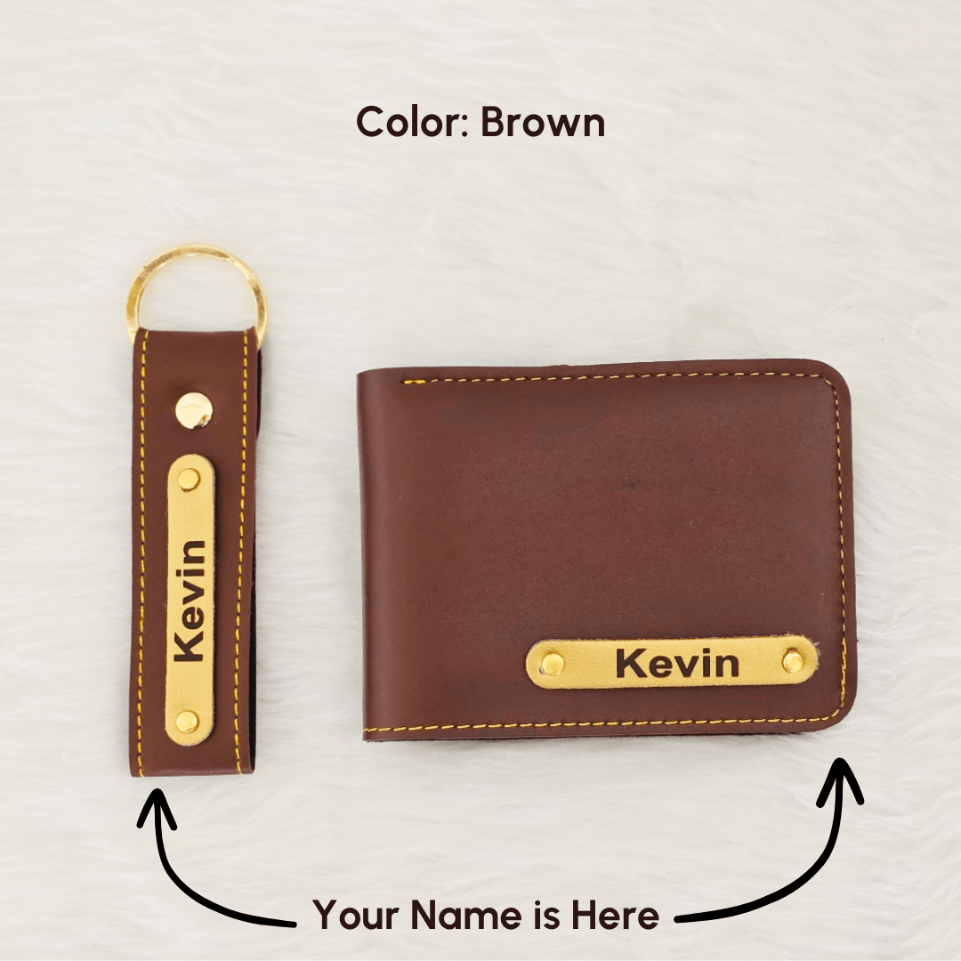 Premium Brown Wallet And Keychain Combo
