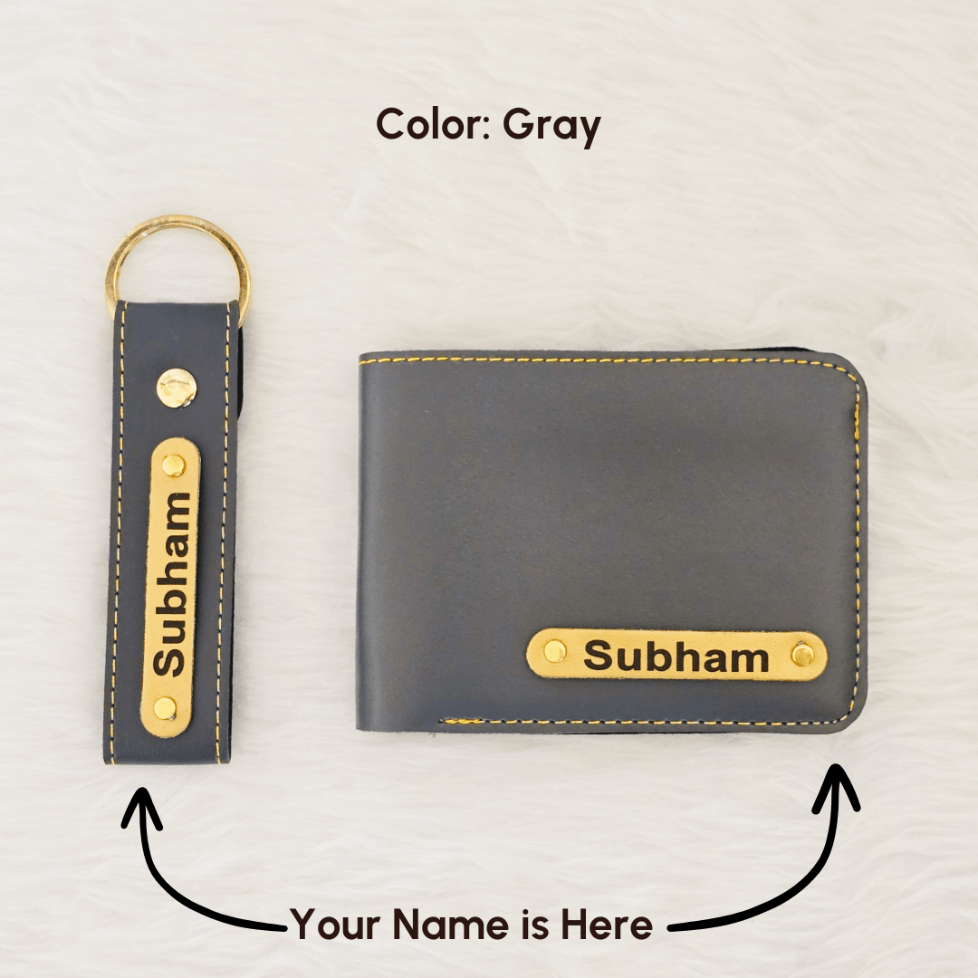 Premium Grey Wallet And Keychain Combo